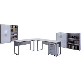 Büro-Set BMG MÖBEL "Tabor Office 1" Arbeitsmöbel-Sets grau (grau, weiß hochglanz) Büromöbel-Sets