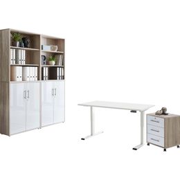 Büromöbel-Set BMG MÖBEL "Tabor" Arbeitsmöbel-Sets beige (eiche sonoma, weiß matt, tisch weiß) Büromöbel-Sets