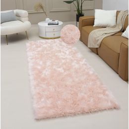 Fellteppich Home Affaire "Dena, Hochflor Teppiche" Teppiche Gr. B/L: 90 cm x 250 cm, 60 mm, 1 St., pink Fellteppich Esszimmerteppiche