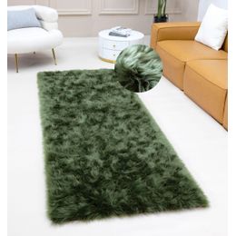 Fellteppich Home Affaire "Dena, Hochflor Teppiche" Teppiche Gr. B/L: 90 cm x 250 cm, 60 mm, 1 St., grün Fellteppich Esszimmerteppiche