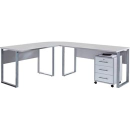 Büro-Set BMG MÖBEL "Tabor" Arbeitsmöbel-Sets grau (grau, weiß hochglanz) Büromöbel-Sets