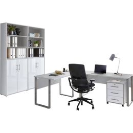Büromöbel-Set BMG MÖBEL "Tabor" Arbeitsmöbel-Sets weiß (lichtgrau, matt) Büromöbel-Sets