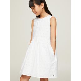 Minikleid Tommy Hilfiger "BRODERIE ANGLAISE MONOGRAM DRESS" Gr. 10 (140), N-Gr, weiß (white) Mädchen Kleider Festliche
