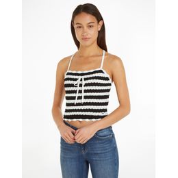 Spaghettitop Tommy Jeans "TJW CROCHET STRIPE TOP" Gr. L (40), schwarz (black, stripe) Damen Tops Stricktops