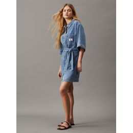 Jeanskleid Calvin Klein Jeans "BOXY BELTED SHIRT DRESS" Gr. L (40), N-Gr, blau (denim light) Damen Kleider Jeanskleider