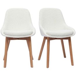 Miliboo Skandinavische Stühle aus Stoff mit Wolleffekt und hellem, massivem Eichenholz (2er-Set) holo - Weiß
