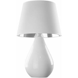Licht-Erlebnisse Tischlampe Weiß Silber 66 cm hoch E27 Stoff Glas Tischleuchte Nachttischlampe Wohnzimmer Schlafzimmer - Weiß, Silber
