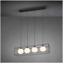 meineWunschleuchte LED Pendelleuchte Industrie Design 4flammig Metall Schwarz Glaskugeln