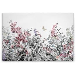 Leinwandbild Blumen 60 x 90 cm - Wandbild Grau Weiß Tadessi Leinwandbild Gemalt Floral - Keilrahmen Wohnzimmerdeko Wanddeko Wandgemälde - Grau, Weiß