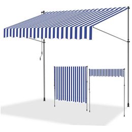 Klemmmarkise Sonnenschutz Sonnensegel Einziehbare Wasserabweisend mit Handkurbel Markise Kurbel Terrasse Gelenkarmmarkise Blau und Weiß 3M - VINGO