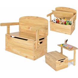 Goplus - Kindertisch mit Sitzbank, 3-in-1 Kindersitzgruppe mit Stauraum, Kindertruhenbank, Spielzeugkiste Kindermöbel Sitzgarnitur Kinder für