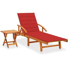 Bonnevie - Sonnenliege,Liegestuhl,Relaxliege mit Tisch und Auflage Akazie Massivholz NCEIN16861