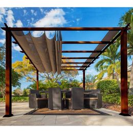 PARAGON OUTDOOR Almuiminium Pergola Florida Pavillon mit ausziehbarem Sonnensegel holzoptik cocoa 350 x 350 x 235 cm (L x B x H)