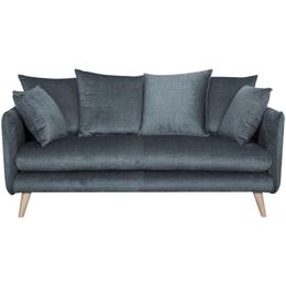 Miliboo Skandinavisches Sofa 3-Sitzer aus blaugrauem Stoff und hellem Holz olympia - Blaugrau