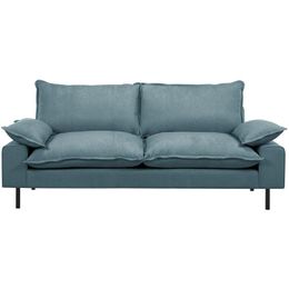 Miliboo Design-Sofa mit blaugrauem Stoff im Samtdesign und schwarzem Metall 3-Sitzer DORY - Blaugrau