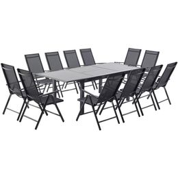 Gartentisch und 12 Stühle aus grauem Aluminium RAVENNE - Grau