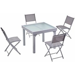 Ausziehbarer Gartentisch, 8 Plätze und 4 Stühle molvina - Grau