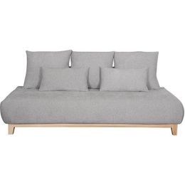 Miliboo - Sofa aus grauem Stoff mit Samteffekt und hellem Holz 3-Sitzer B200 cm odeon - Grau