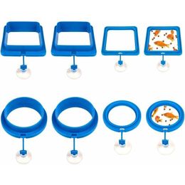 8 Stück Fisch-Futterring, Fisch-Futterring aus Kunststoff, quadratisch und rund, Aquarium-Futterring (blau) Hiasdfls