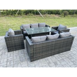 Outdoor Rattan Gartenmöbel Steigender Verstellbarer Anhebender Esstisch Sets Gartensofa Sitzgruppe Stühle Dunkelgrau 8-Sitzer - Fimous