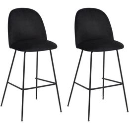 Beliani - Barstühle 2er Set Schwarz aus Samtstoff Schwarze Metall Beine Glamour Look Modern für Esszimmer Wohnzimmer Theke - Schwarz