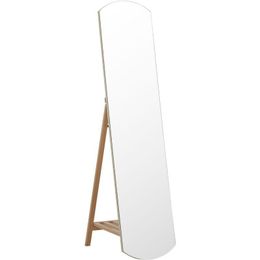 Beliani - Standspiegel Hellbraun Kiefernholz 35 x 150 cm mit Regal Ablage Klappbar Rustikal Ganzkörper für Ecke Schlafzimmer Garderobe Bad Wohnzimmer