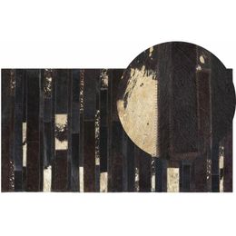 Beliani - Läufer Teppich Braun Schwarz Echtleder 80 x 150 cm Kurzflor Patchwork Handgefertigt Rechteckig - Schwarz