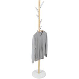 Garderobe Finja aus fsc® zertifiziertem Bambus in Braun 36 x 180 cm - Befestigungsstange : natur, Haken: Weiß, Fußplatte: Weiß - Wenko