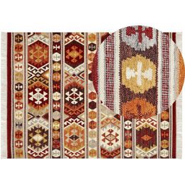 Beliani Kelim-Teppich Mehrfarbig Wolle und Baumwolle 160 x 230 cm mit Fransen Geometrischem Muster Handgewebt Boho Läufer für Fußbodenheizung Geeignet - Bunt