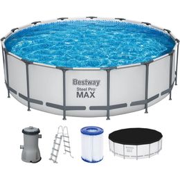 Bestway Steel Pro max™ Frame Pool Komplett-Set mit Filterpumpe ø 457 x 122 cm, lichtgrau, rund - Grau