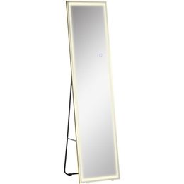 HOMCOM - 2 in 1 Standspiegel, Wandspiegel, Ganzkörperspiegel mit LED-Beleuchtung, Garderobenspiegel aus Aluminium, Ankleidespiegel für Schlafzimmer,