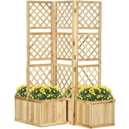 Paravent, Sichtschutz für Garten, dreifach klappbar, 4 Blumenkästen, Massivholz, Naturfarbe, 133 x 62 x 165 cm - Naturholz - Outsunny