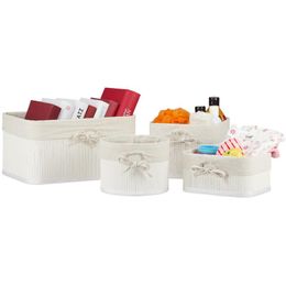 Relaxdays - Aufbewahrungskorb 4er Set, Bambus mit Stoffbezug, 4 Größen, Spielzeugkorb, Bad, Kosmetik & Handtücher, weiß