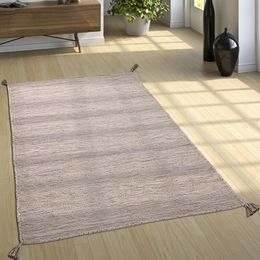 Paco Home - Designer Teppich Webteppich Kelim Handgewebt 100% Baumwolle Modern Meliert Beige 120x170 cm