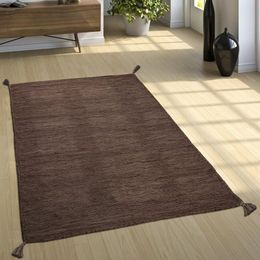 Paco Home - Designer Teppich Webteppich Kelim Handgewebt 100% Baumwolle Modern Meliert Braun 120x170 cm
