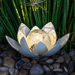 Spetebo LED Solar Lotusblüte mit Crackleglas Kugel - 25 x 11 cm - Deko Kugelleuchte für den Garten - Outdoor Gartenkugel Dekoleuchte Lotus Solarlampe