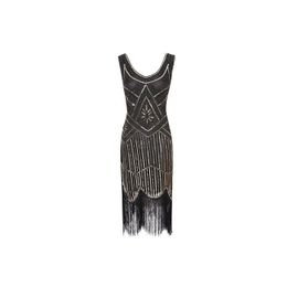 WISHDOR Paillettenkleid Damen Frau Pailletten Perlen Fransen Flapper Kleid Kleider Ballkleid (1920er Jahre 1920s Kleider Abendkleid Damen Great Gatsby Kostüm Kleid