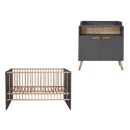 TRENDTEAM Babymöbel-Set, Babyzimmer-Set Babybett und Wickelkommode mit Wickelaufsatz in Grau