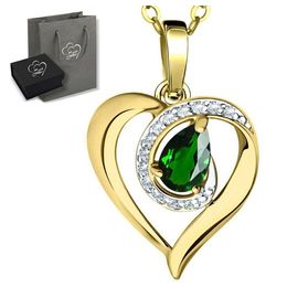 Limana Herzkette echter Chromdiopsid grün Silber 925 Gold Kette mit Herz-Anhänger (inkl. Herz Geschenkdose und Tasche)