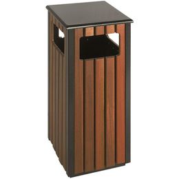 Proregal-betriebsausstattung Zum Besten Preis - Eckiger Abfallbehälter aus Metall in Holzoptik für den Außenberreich 36 Liter, HxBxT 81x35x35cm