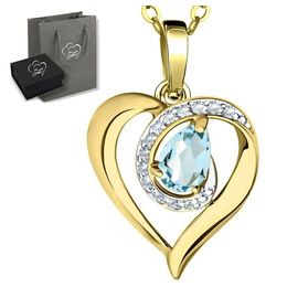 Limana Herzkette Edelstein blauer Topas Silber 925 Gold Damen Kette mit Herz-Anhänger (inkl. Herz Geschenkdose und Tasche)