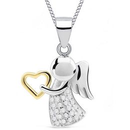 Goldene Hufeisen Kette mit Anhänger Schutzengel Herz Zirkonia Halskette 925 Sterling Silber Damen Mädchen (2-tlg