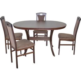 Essgruppe HOFMANN LIVING AND MORE "5tlg. Tischgruppe" Sitzmöbel-Sets Gr. B/H/T: 45 cm x 95 cm x 48 cm, Polyester, Einlegeplatte, nussbaum, nachbildung, braun, nachbildung Essgruppen