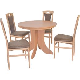 Essgruppe HOFMANN LIVING AND MORE "5tlg. Tischgruppe" Sitzmöbel-Sets Gr. B/H/T: 45 cm x 95 cm x 48 cm, Polyester, Einlegeplatte, buche, nachbildung, braun, nachbildung Essgruppen