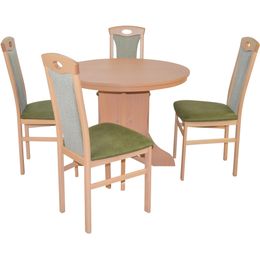 Essgruppe HOFMANN LIVING AND MORE "5tlg. Tischgruppe" Sitzmöbel-Sets Gr. B/H/T: 45 cm x 95 cm x 48 cm, Polyester, Einlegeplatte, buche, nachbildung, grün, nachbildung Essgruppen