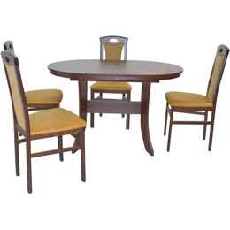 Essgruppe HOFMANN LIVING AND MORE "5tlg. Tischgruppe" Sitzmöbel-Sets Gr. B/H/T: 45 cm x 95 cm x 48 cm, Polyester, Einlegeplatte, nussbaum, nachbildung, gelb, nachbildung Essgruppen