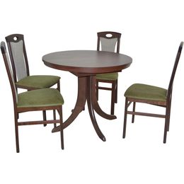 Essgruppe HOFMANN LIVING AND MORE "5tlg. Tischgruppe" Sitzmöbel-Sets Gr. B/H/T: 45 cm x 95 cm x 48 cm, Polyester, Einlegeplatte, nussbaum, nachbildung, grün, nachbildung Essgruppen Stühle montiert