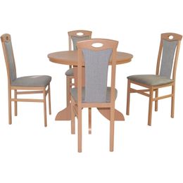 Essgruppe HOFMANN LIVING AND MORE "5tlg. Tischgruppe" Sitzmöbel-Sets Gr. B/H/T: 45 cm x 95 cm x 48 cm, Polyester, Einlegeplatte, buche, nachbildung, grau, nachbildung Essgruppen