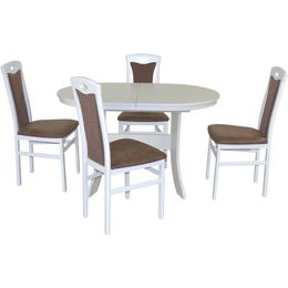 Essgruppe HOFMANN LIVING AND MORE "5tlg. Tischgruppe" Sitzmöbel-Sets Gr. B/H/T: 45 cm x 95 cm x 48 cm, Polyester, Einlegeplatte, weiß (weiß, braun, weiß) Essgruppen