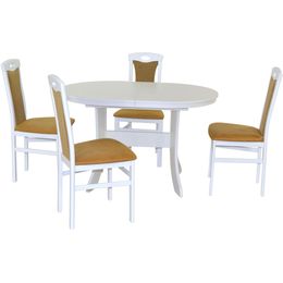 Essgruppe HOFMANN LIVING AND MORE "5tlg. Tischgruppe" Sitzmöbel-Sets Gr. B/H/T: 45 cm x 95 cm x 48 cm, Polyester, Einlegeplatte, weiß (weiß, gelb, weiß) Essgruppen